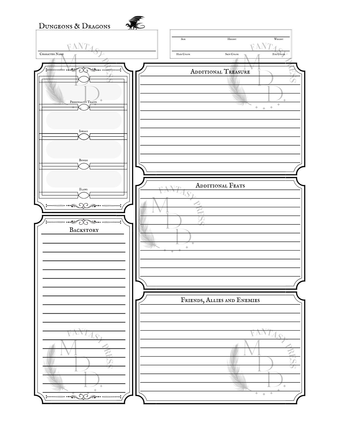 Paladin Character Sheet Dungeons & Dragons 5e - Etsy
