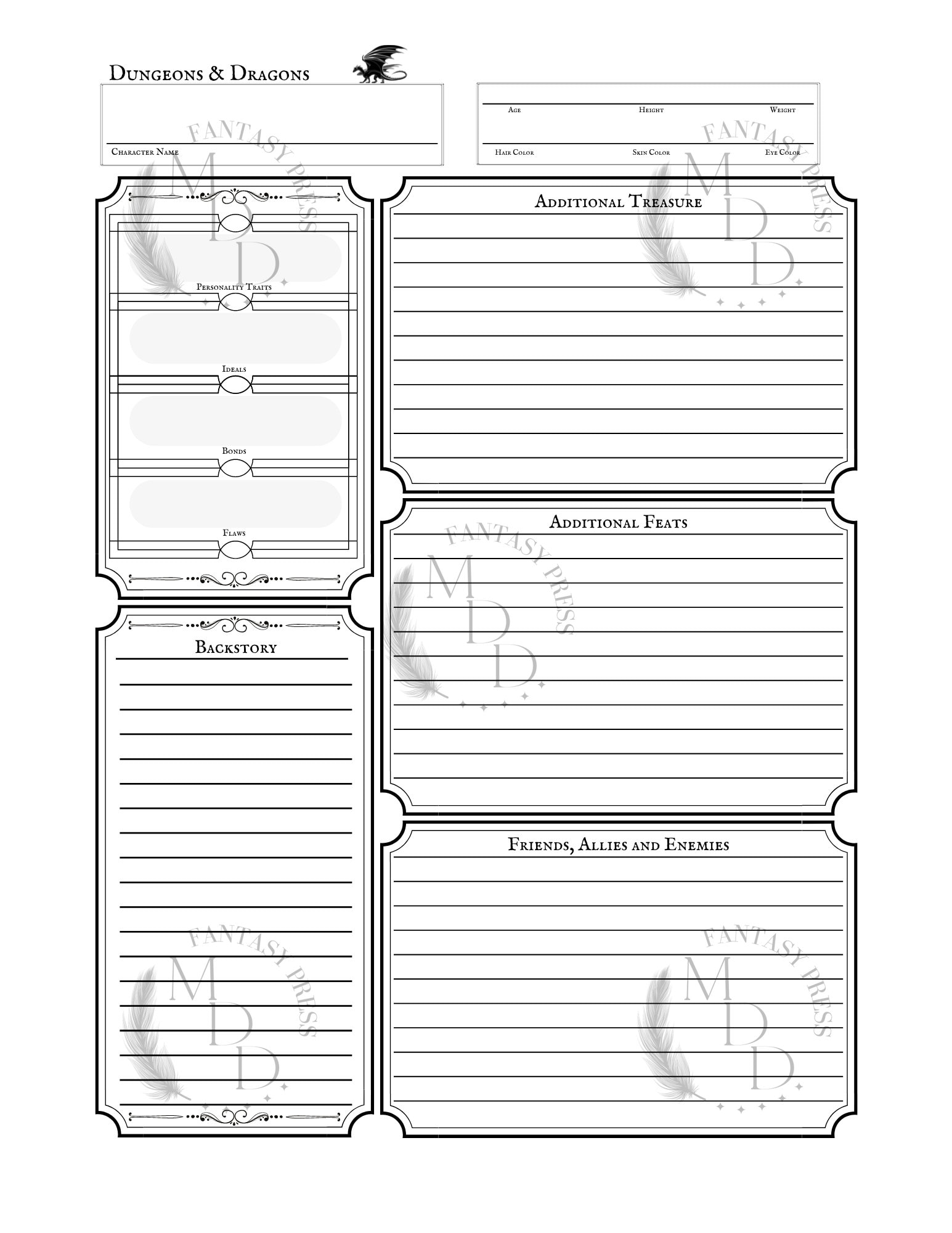 Paladin Character Sheet Dungeons & Dragons 5e - Etsy