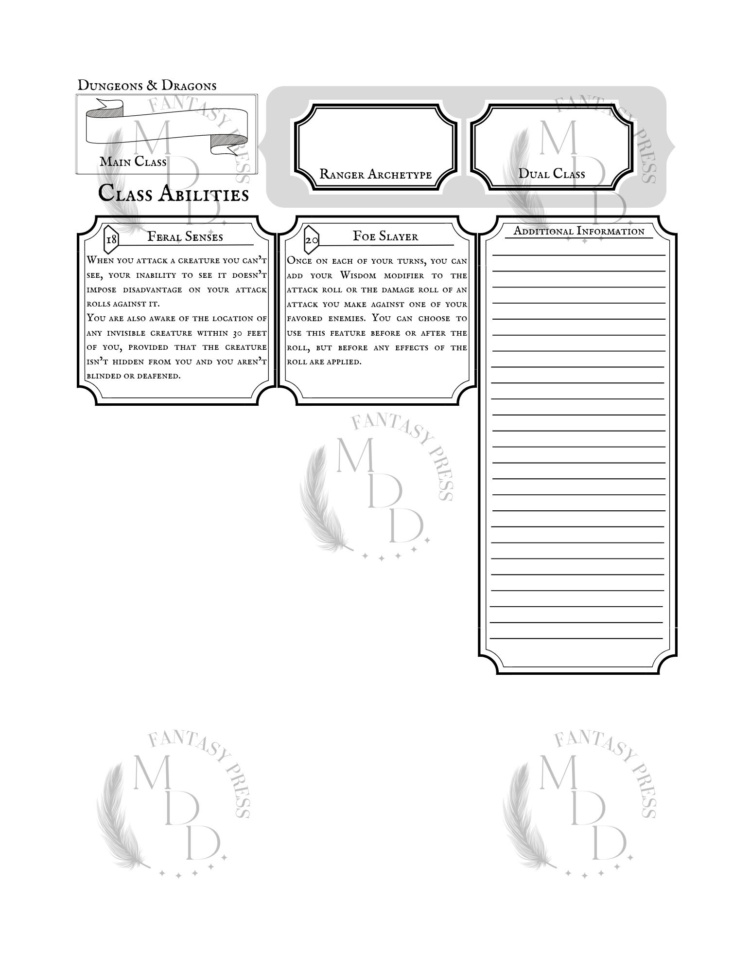 Ranger Character Sheet Dungeons And Dragons 5e Etsy 
