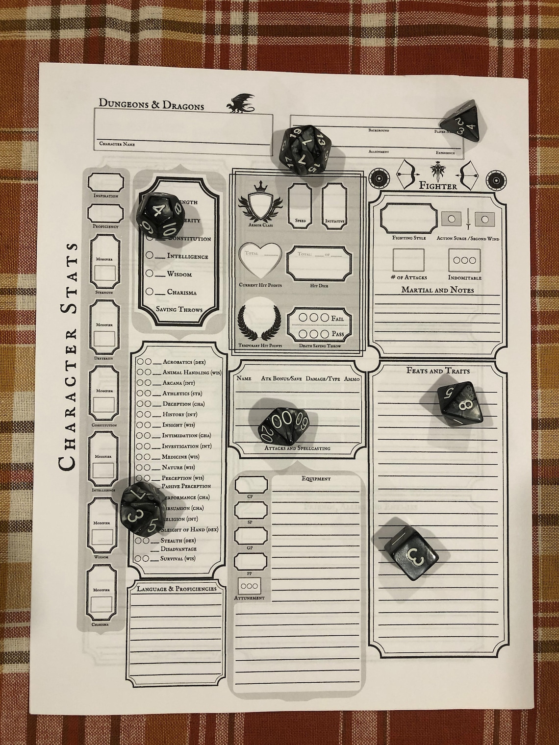 Fighter Character Sheet Dungeons & Dragons 5e - Etsy