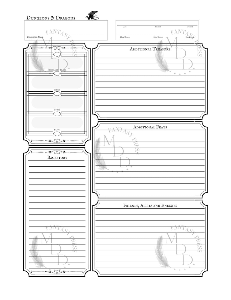 Wizard Character Sheet Dungeons & Dragons 5e - Etsy