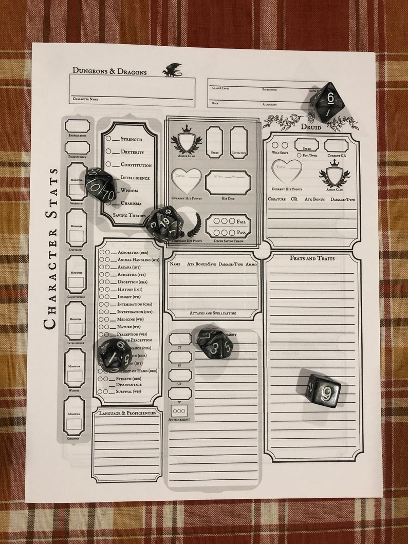 Druid Character Sheet Dungeons & Dragons 5e - Etsy