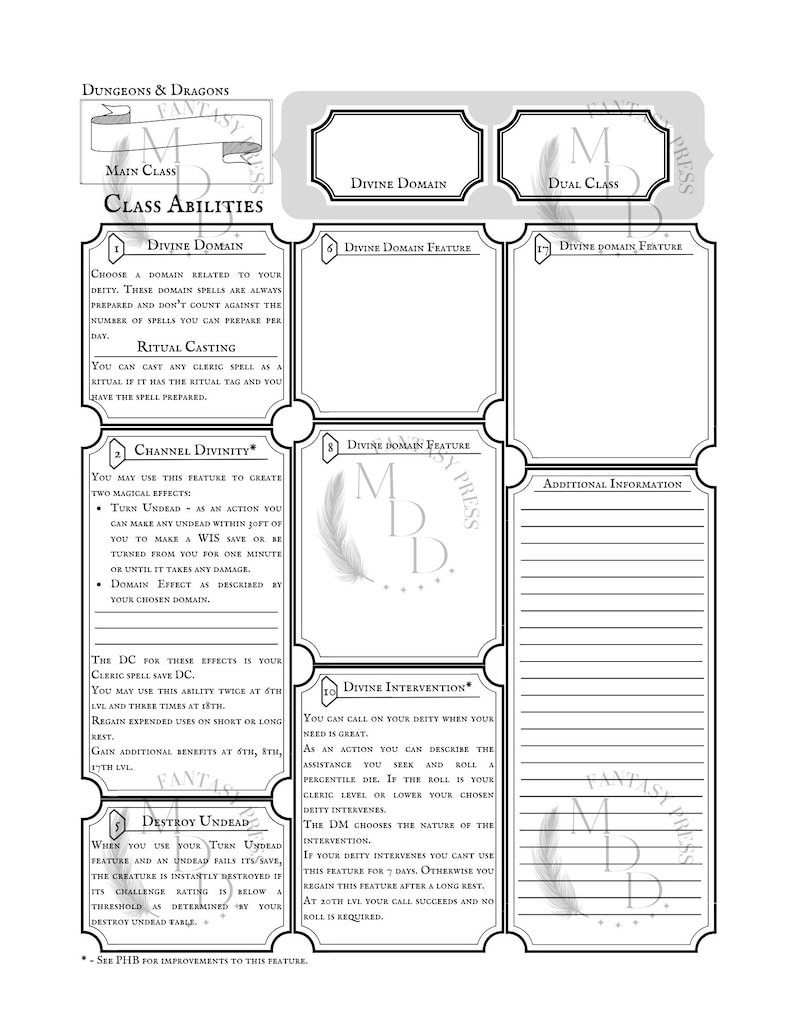 Cleric Character Sheet Dungeons & Dragons 5e - Etsy