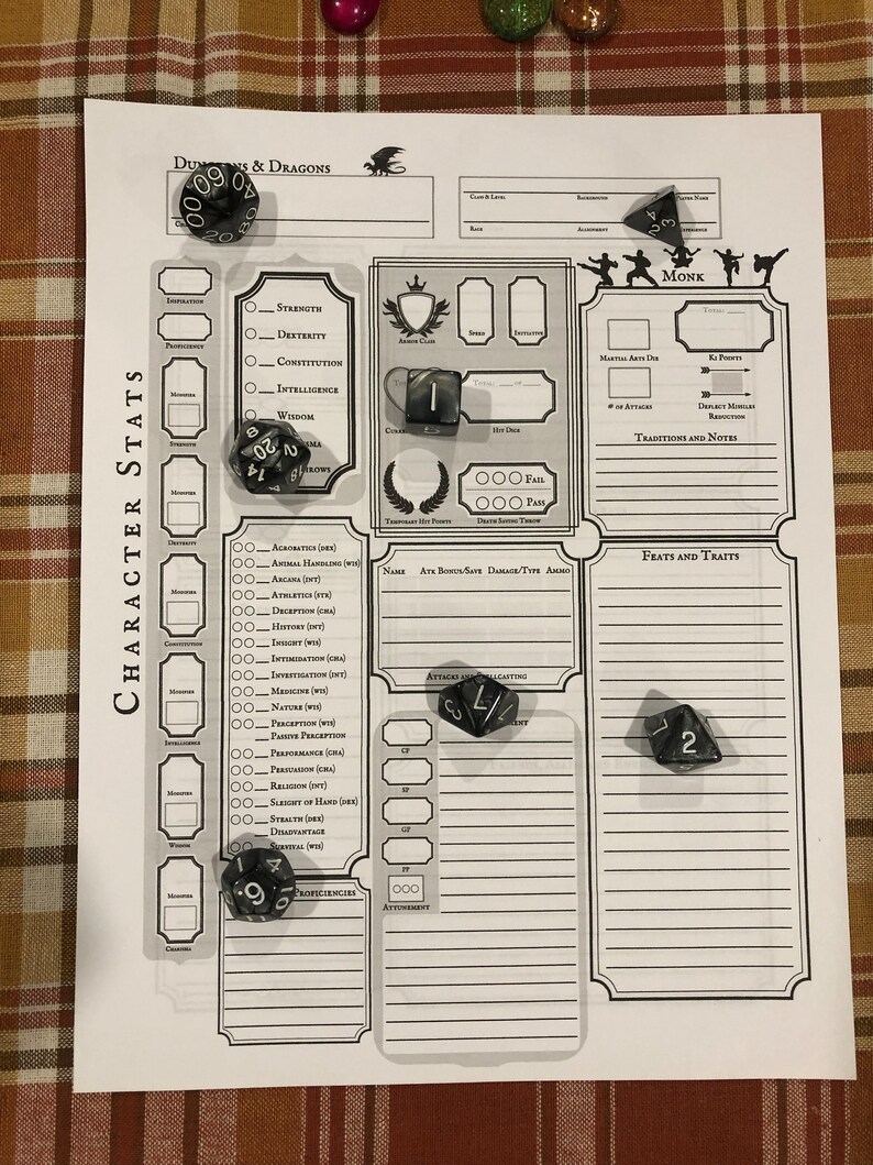 Monk Character Sheet Dungeons & Dragons 5e - Etsy
