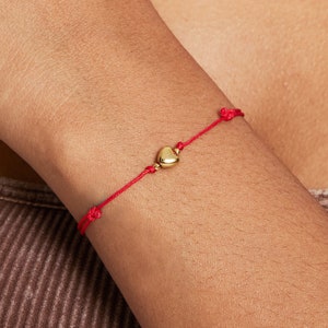 Red String Heart Friendship Bracelet, Make a Wish Best Friend Cord ...
