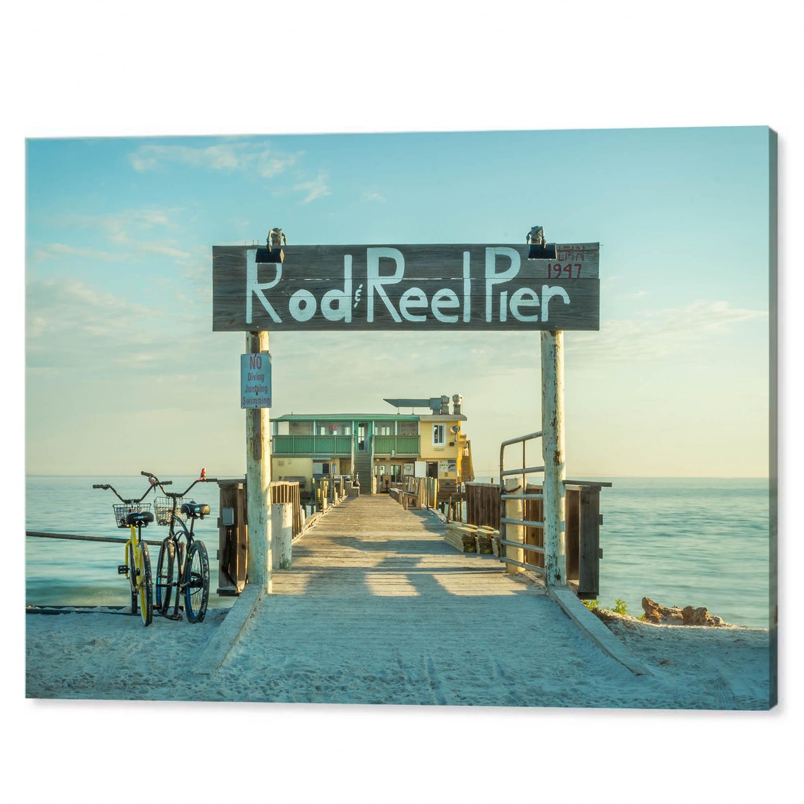 Rod and Reel Pier and Bikes, Canvas Print, Photo Print, Framed Canvas ...