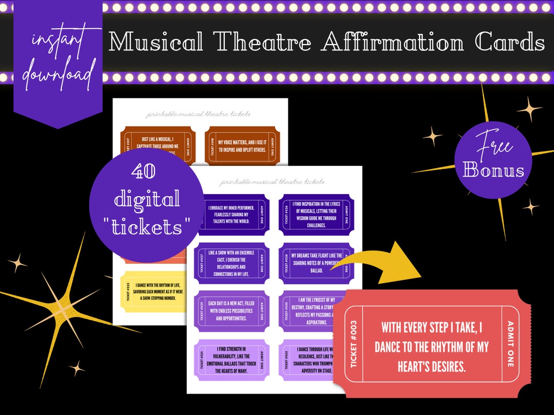 40 Musical Theatre Affirmation Cards, Printable, Tickets, Motivational ...