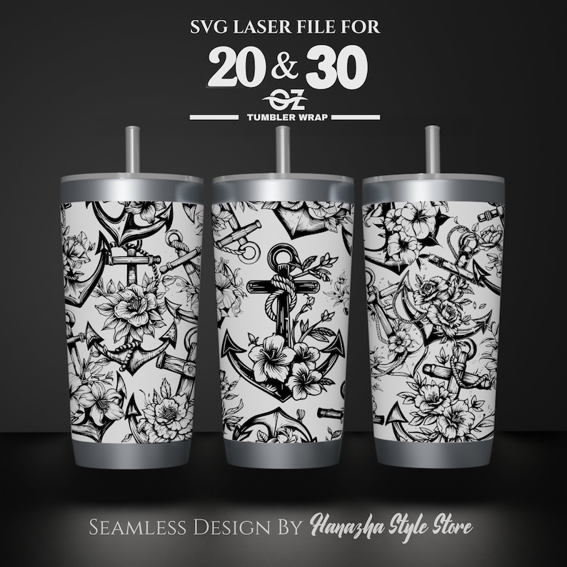Nautical Anchor Laser Engraved Tumbler Wrap: Seamless SVG File (digital ...