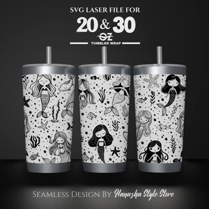 Mermaid Laser Engraved Full Wrap Design for 20 and 30 Oz Tumbler ...