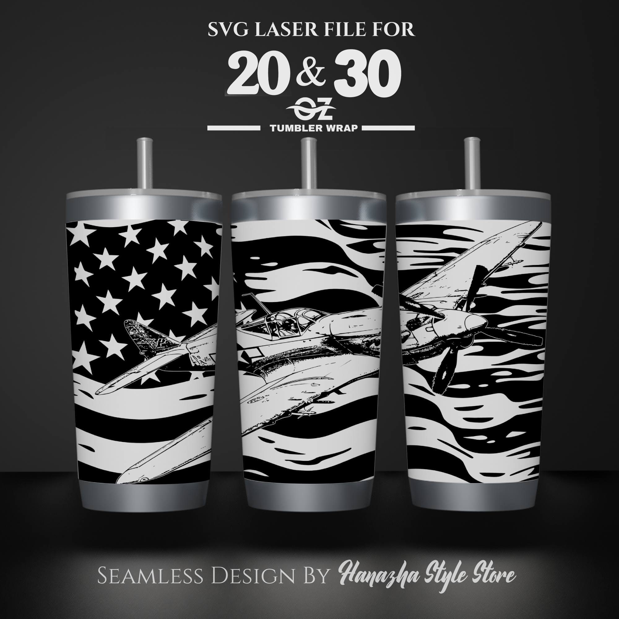 Fighter Plane Laser Engraved Full Wrap Design for 20 and 30 Oz Tumbler ...