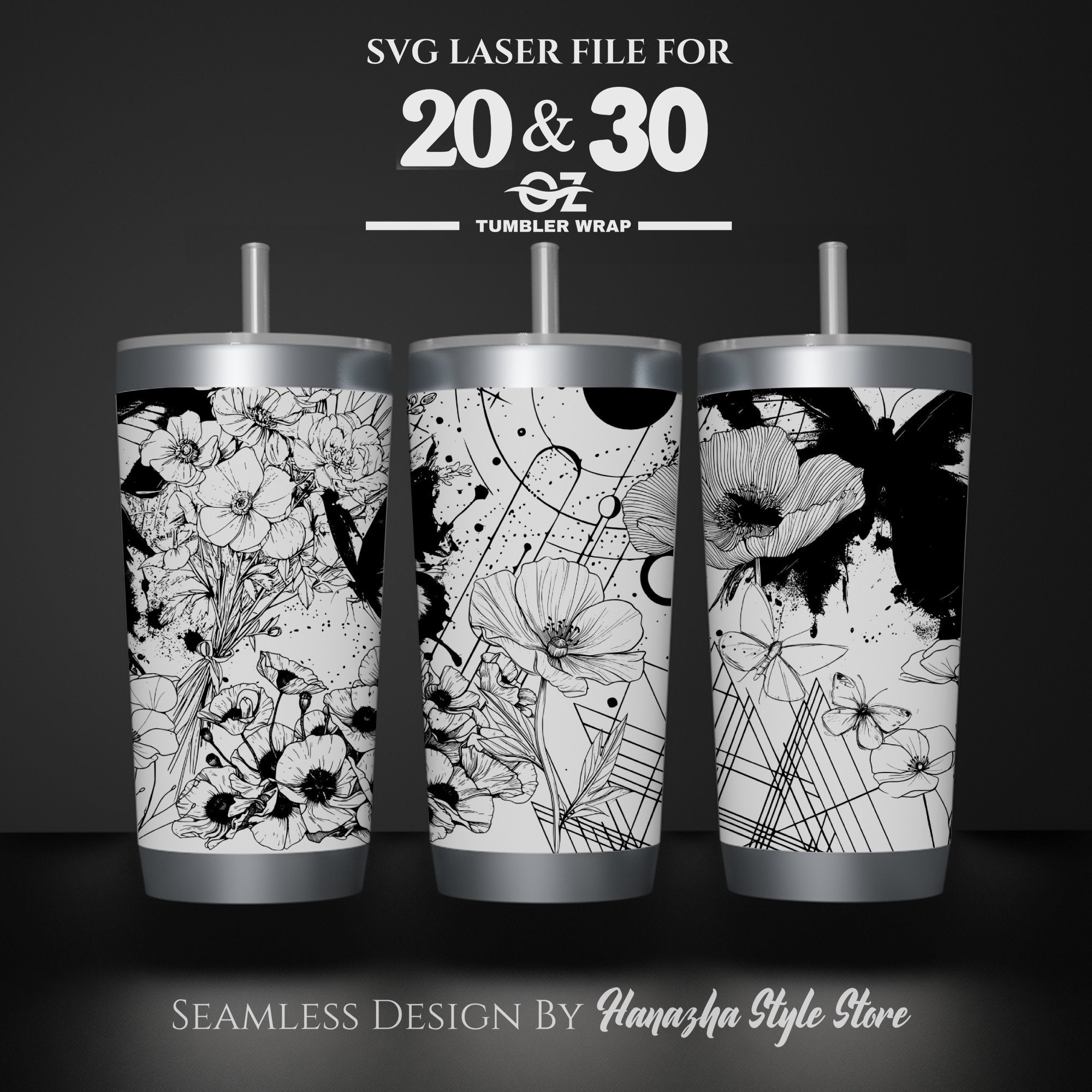 Poppy Laser Engraved Full Wrap Design for 20 and 30 Oz Tumbler, Poppy ...