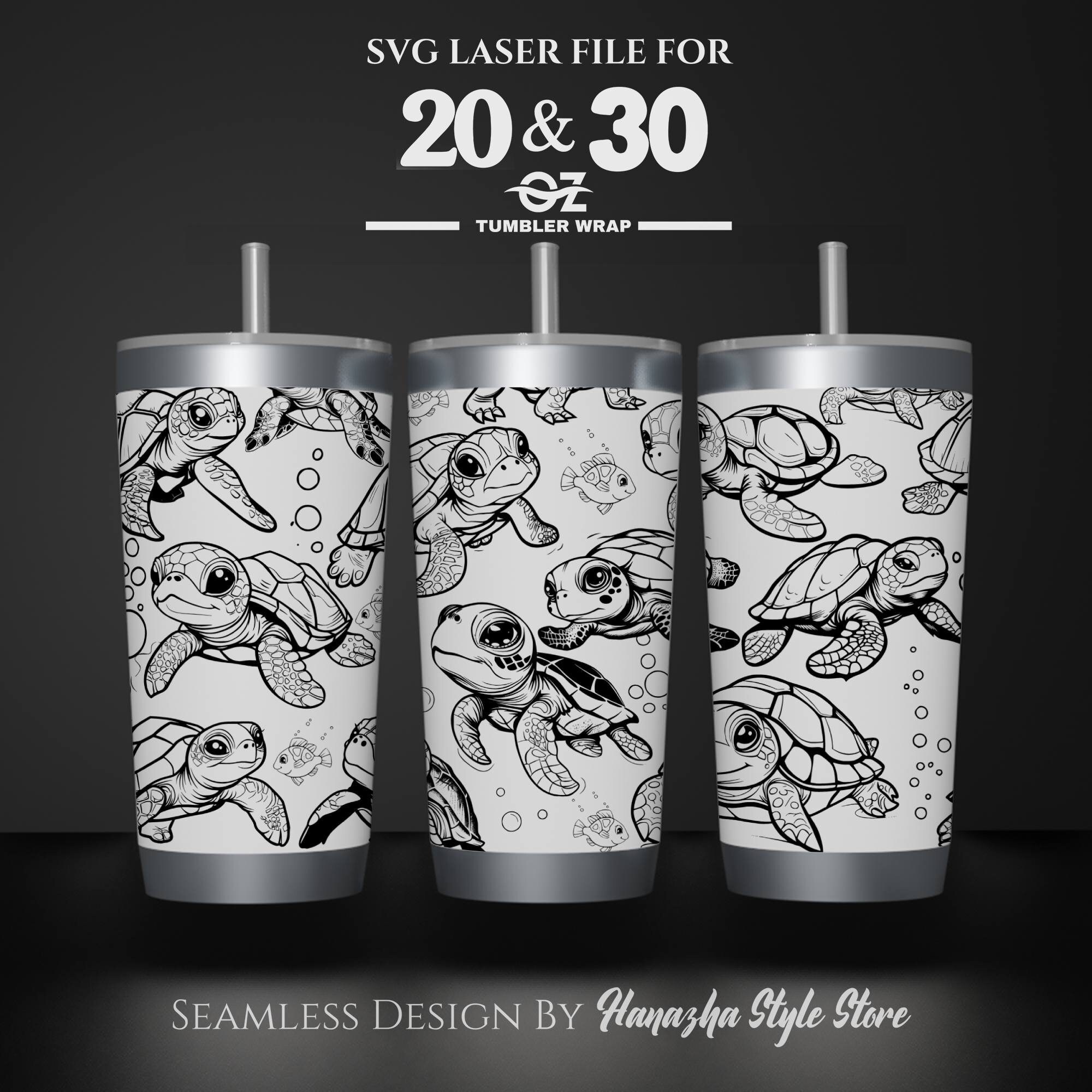 Cute Turtle Engraved Full Wrap Design for 20 and 30 Oz Tumbler, Cute ...