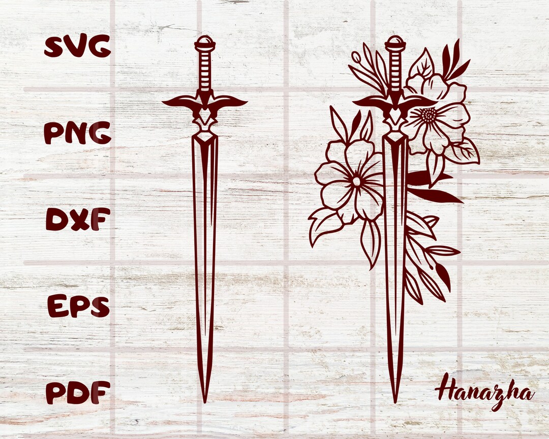 Floral Sword SVG, Sword SVG File, Sword With Flowers SVG, Sword Flower ...
