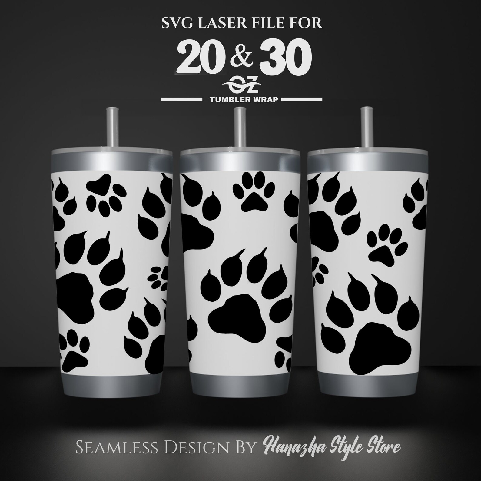 Paw Laser Engraved Full Wrap Design for 20 and 30 Oz Tumbler, Paw SVG ...