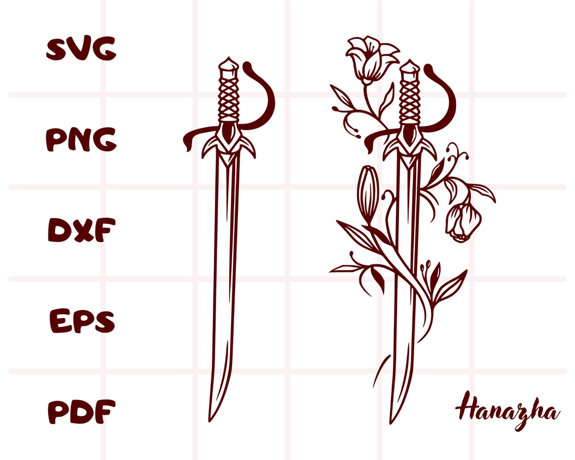 Floral Sword SVG Sword SVG File Sword With Flowers SVG - Etsy Canada