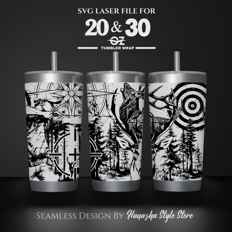 Hunter Tumbler Wrap SVG: Laser Engraved Design (20 & 30 Oz) (digital ...