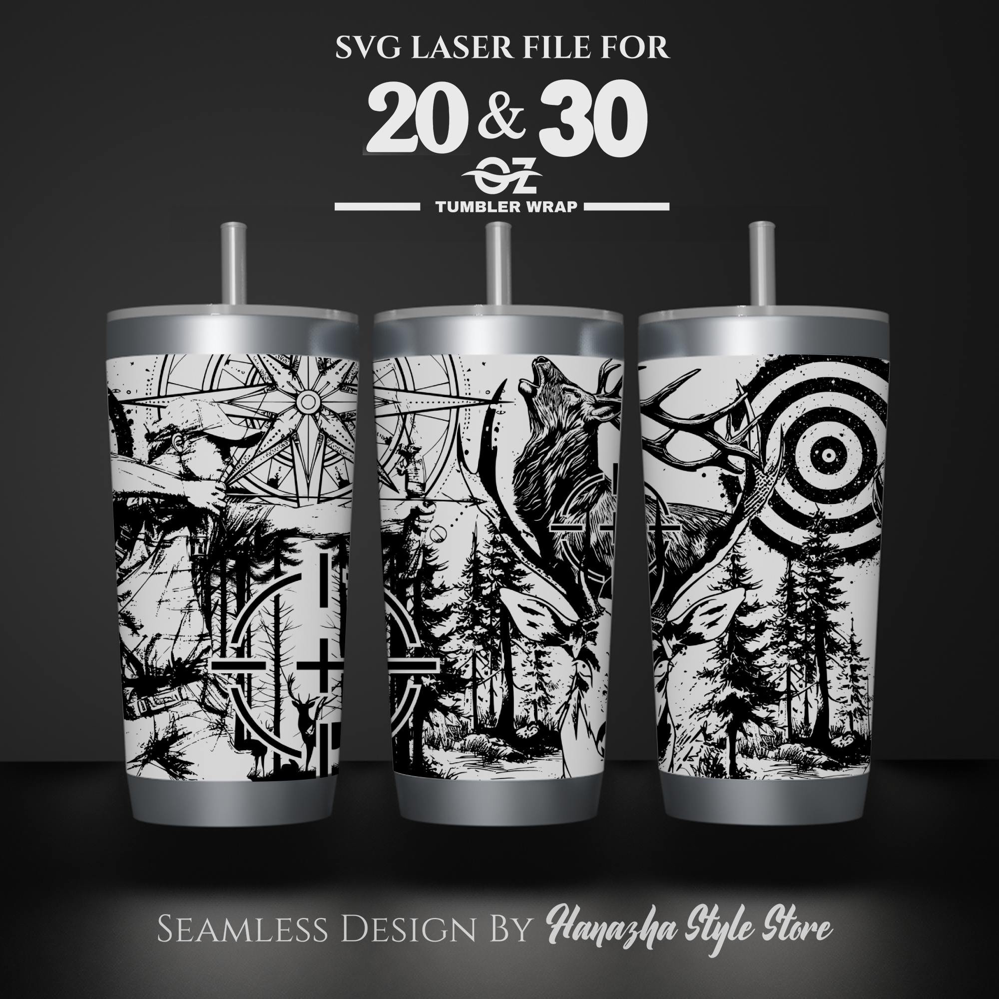 Hunter Tumbler Wrap SVG: Laser Engraved Design (20 & 30 Oz) (digital ...