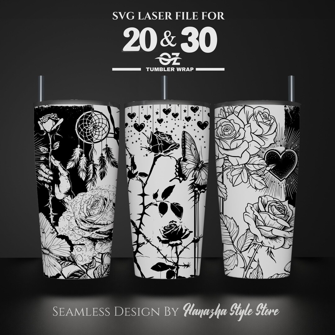 Rose Flower V2 Laser Engraved Full Wrap Design for 20 and 30 Oz Tumbler ...