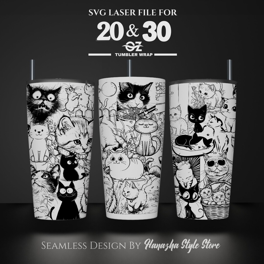 Cute Cats Laser Engraved Full Wrap Design for 20 and 30 Oz Tumbler, Cat ...