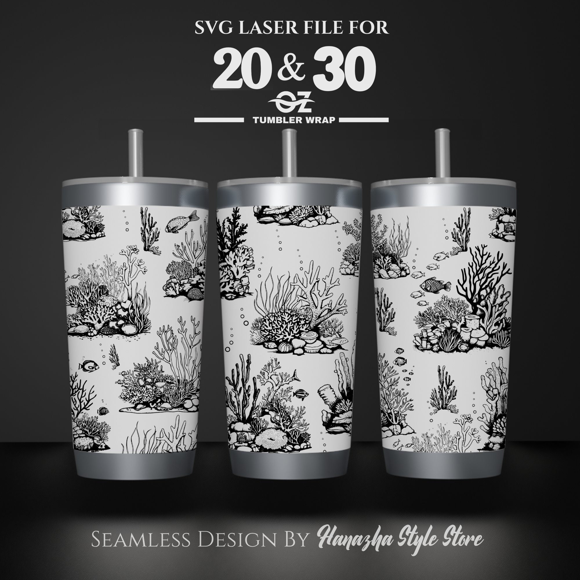 Coral Reef Laser Engraved Full Wrap Design for 20 and 30 Oz Tumbler ...