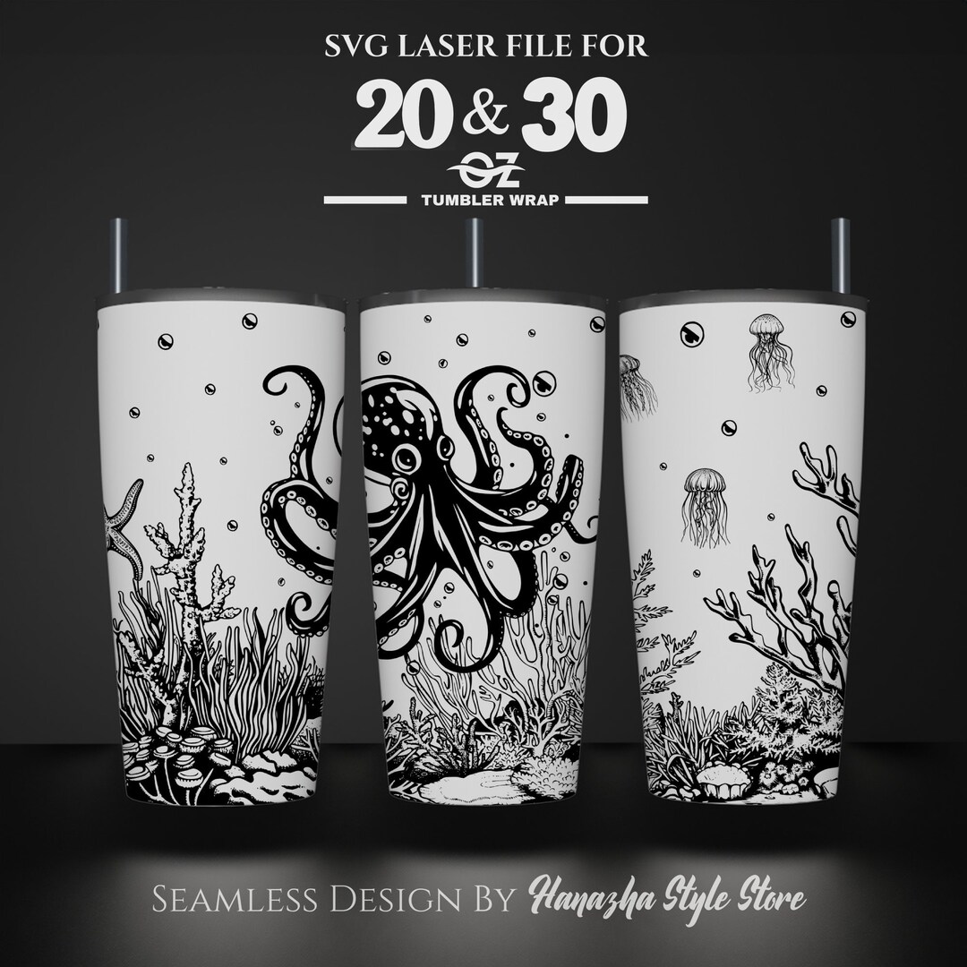 Octopus Laser Engraved Full Wrap Design for 20 and 30 Oz Tumbler ...