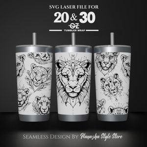 Lion Laser Engraved Full Wrap Design for 20 and 30 Oz Tumbler, Lion ...