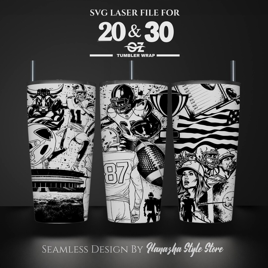 Football Laser Engraved Tumbler Wrap: Seamless SVG File (20, 30 Oz ...