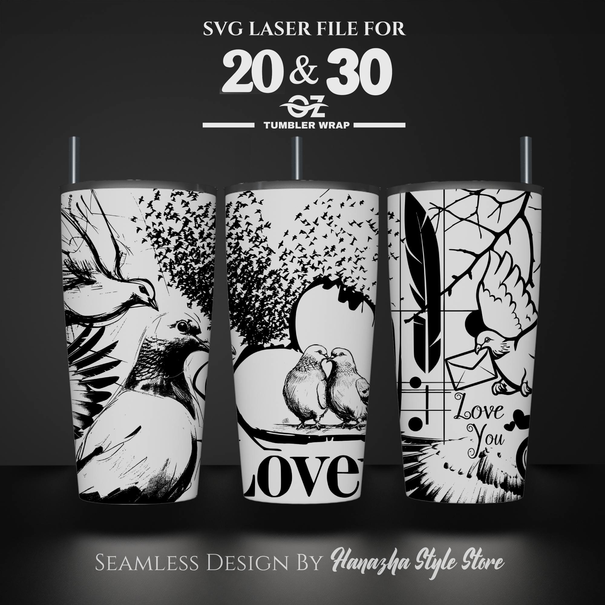 Dove Laser Engraved Full Wrap Design for 20 and 30 Oz Tumbler, Dove SVG ...