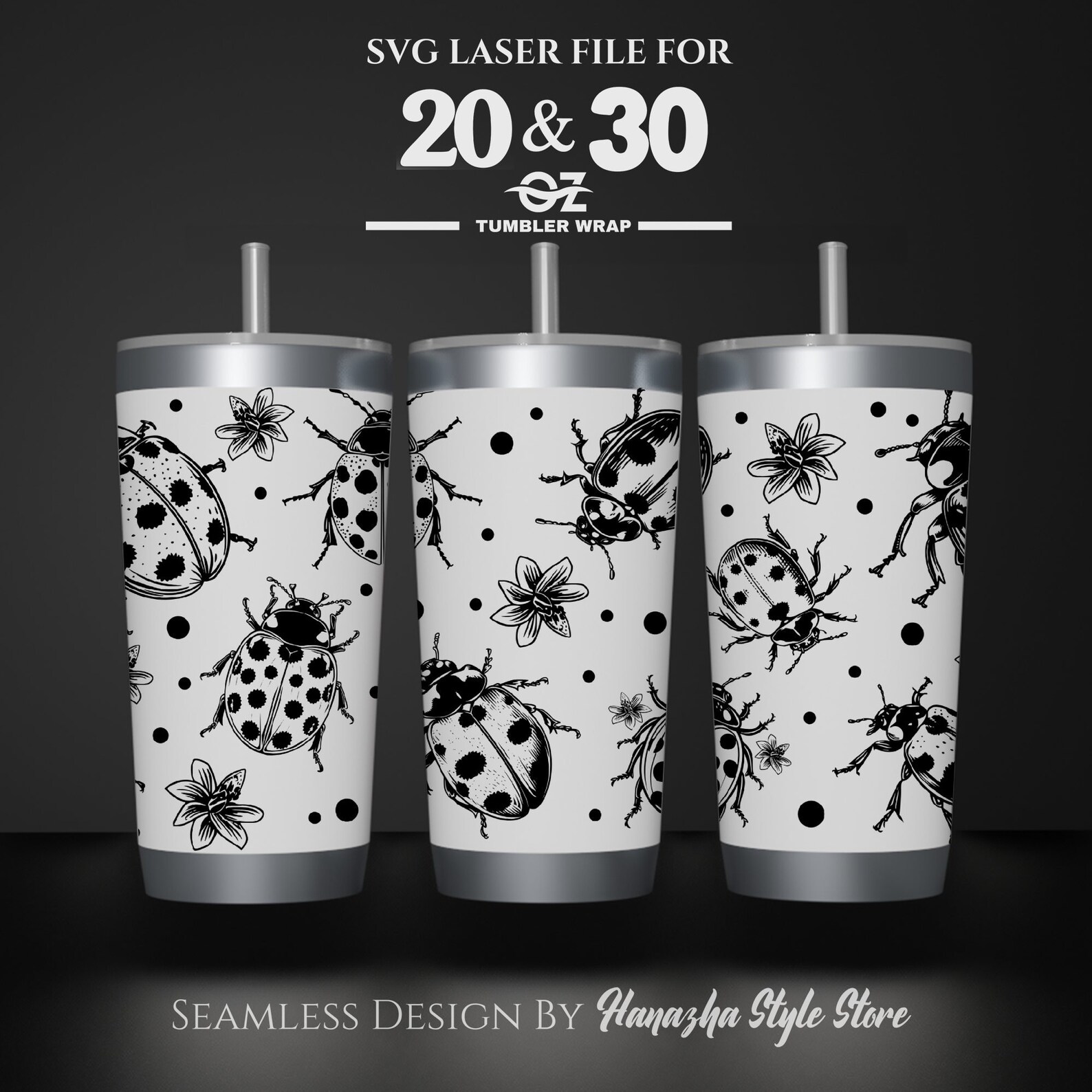 Ladybug Tumbler Wrap: Laser Engraved Design SVG File (20 & 30 Oz) - Etsy