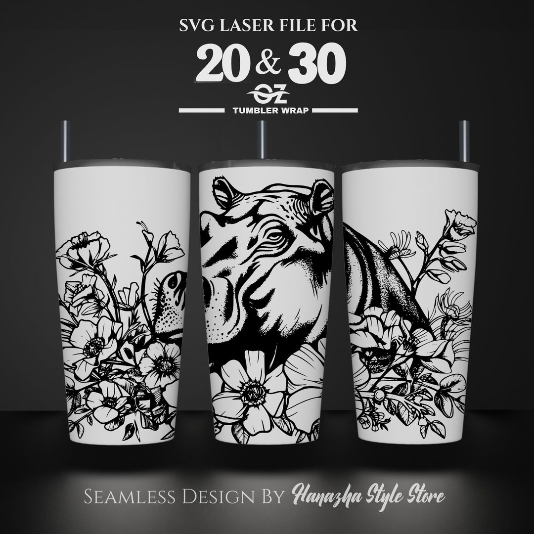 Hippo Laser Engraved Full Wrap Design for 20 and 30 Oz Tumbler, Hippo ...