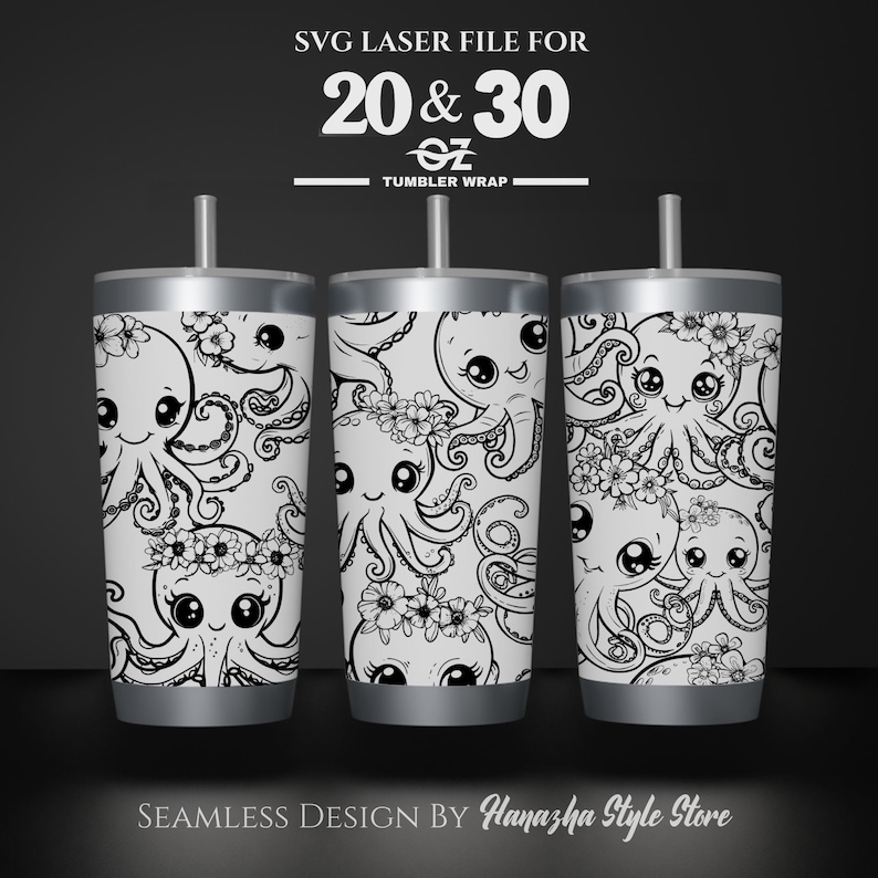 Cute Octopus Laser Engraved Full Wrap Design for 20 and 30 Oz Tumbler ...