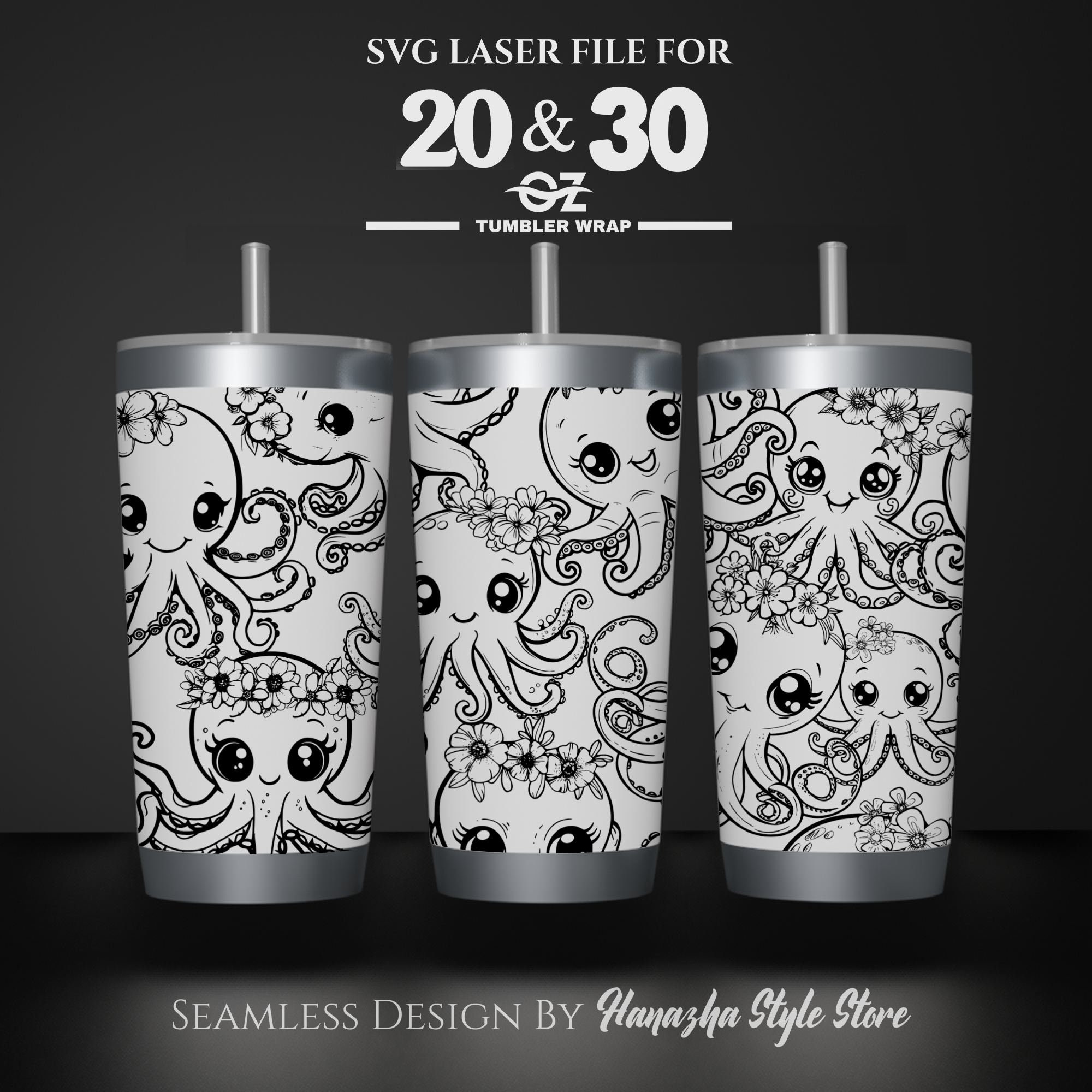 Cute Octopus Laser Engraved Full Wrap Design for 20 and 30 Oz Tumbler ...