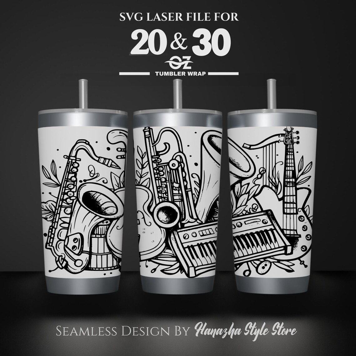 Music V2 Laser Engraved Full Wrap Design for 20 and 30 Oz Tumbler ...