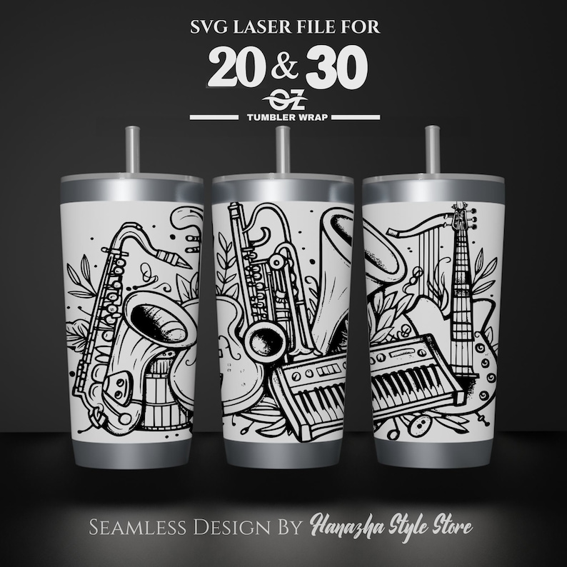 Music V2 Laser Engraved Full Wrap Design for 20 and 30 Oz Tumbler ...