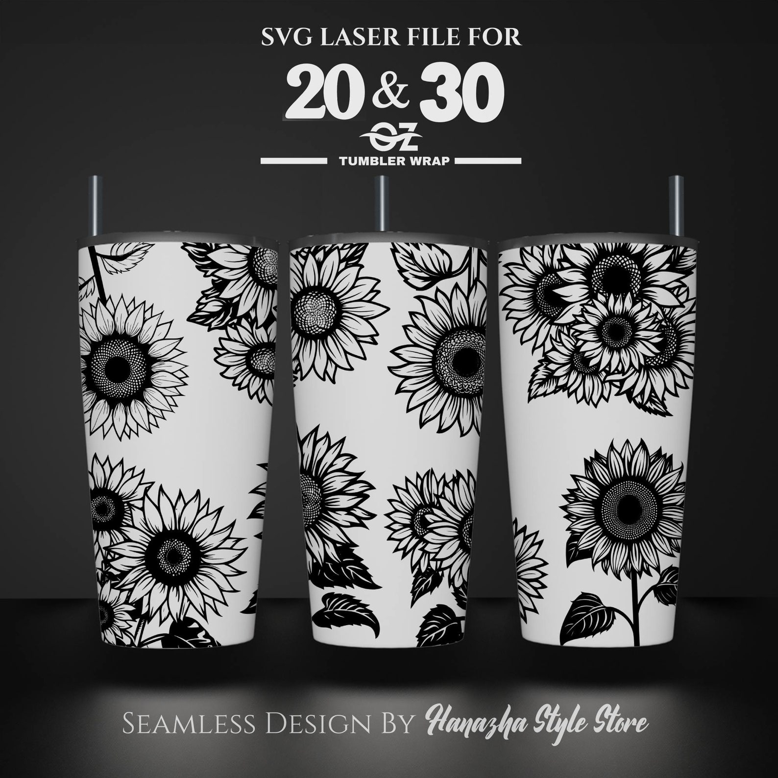 Sunflower Laser Engraved Tumbler Wrap: Seamless SVG File (20 & 30 Oz ...