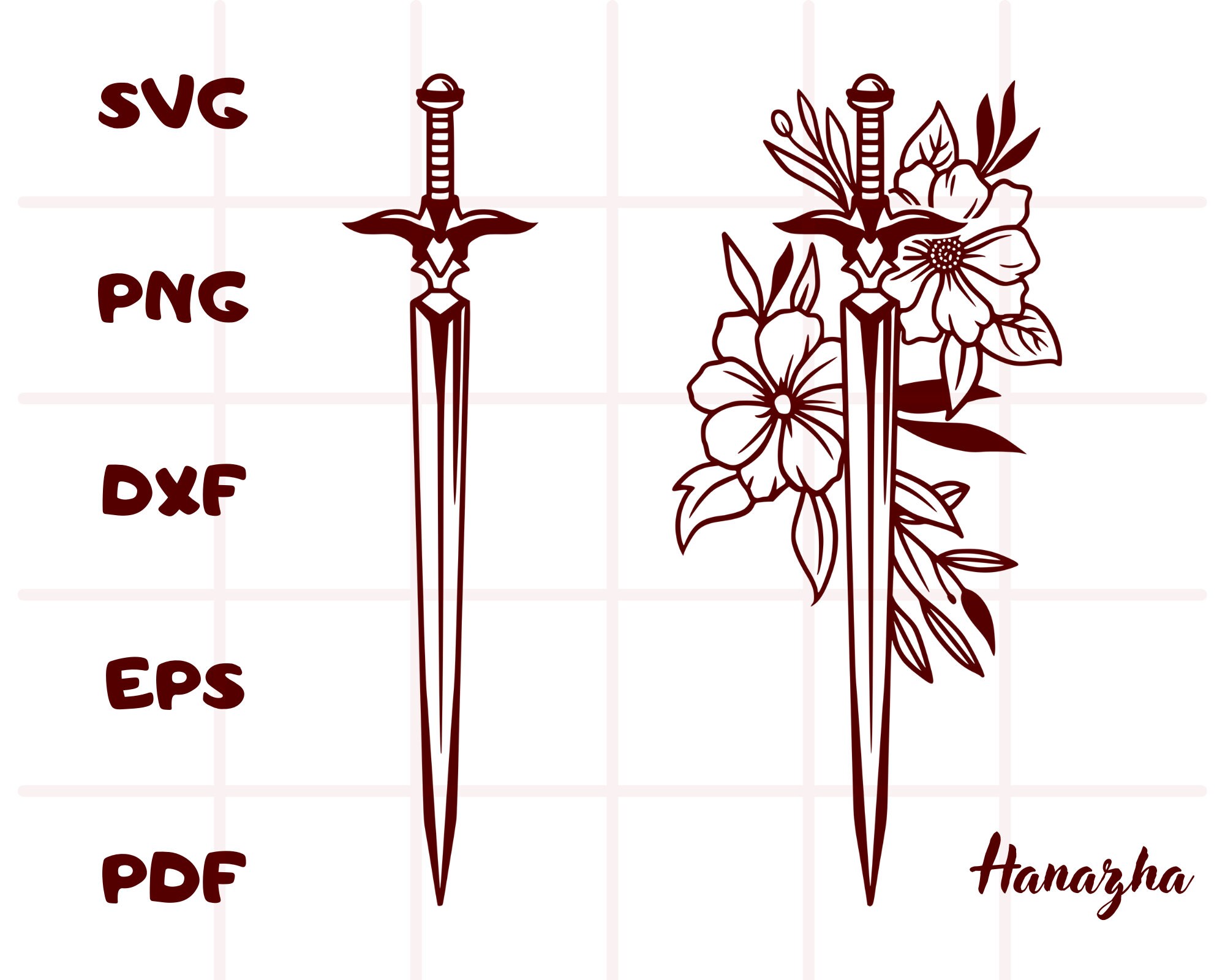 Floral Sword SVG, Sword SVG File, Sword With Flowers SVG, Sword Flower ...