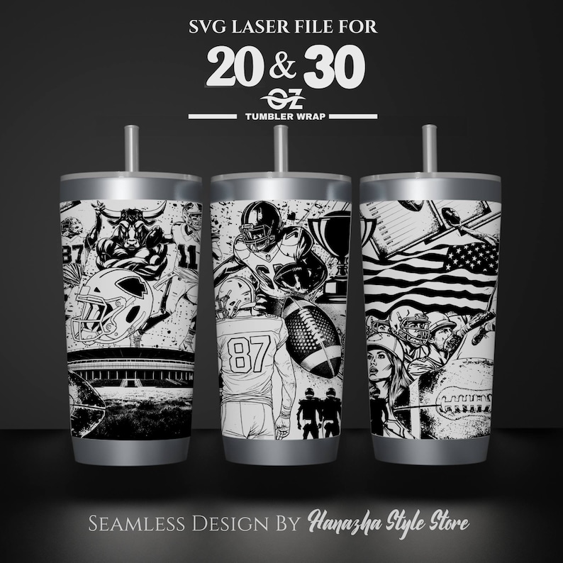 Football Laser Engraved Tumbler Wrap: Seamless SVG File (20, 30 Oz ...