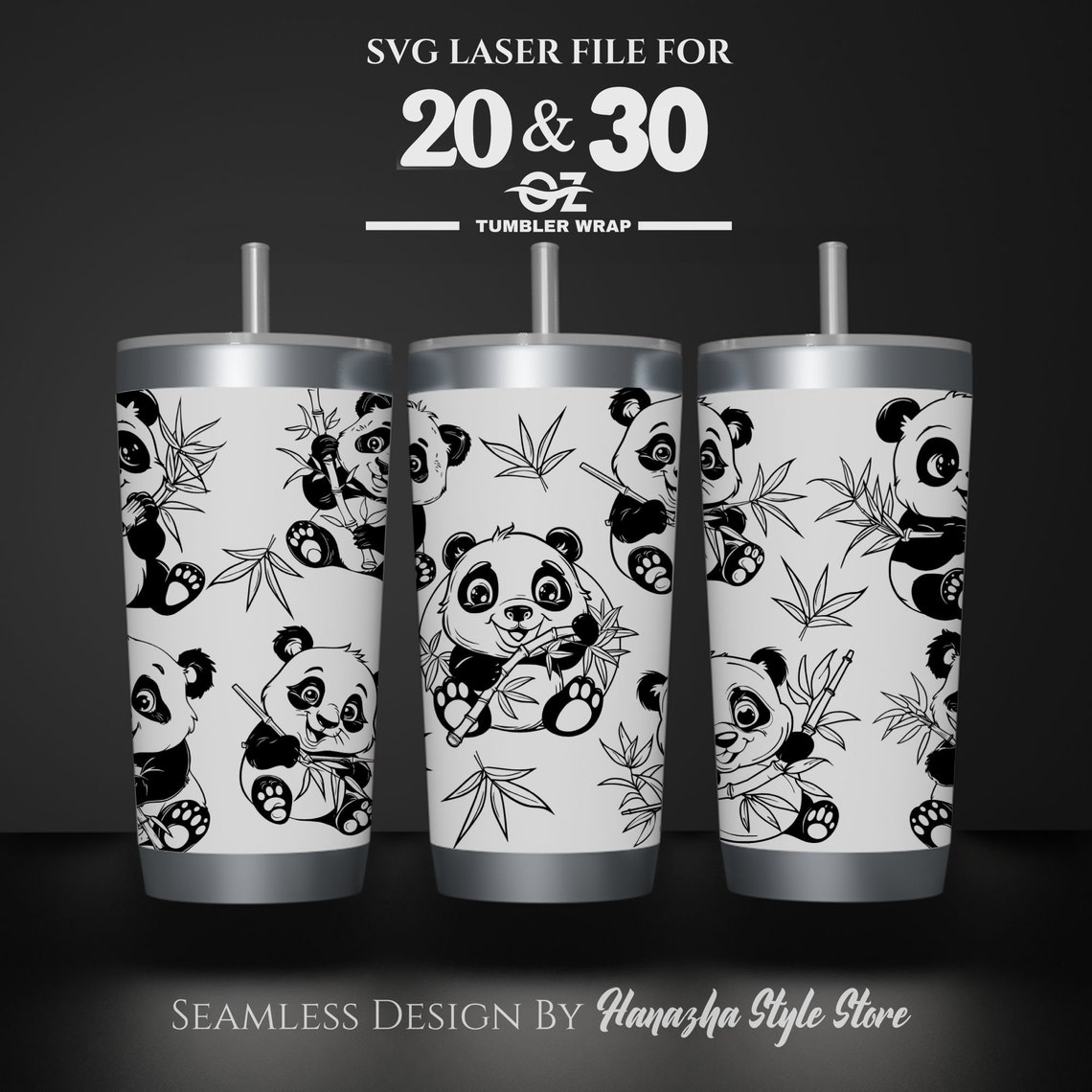 Cute Panda Laser Engraved Full Wrap Design for 20 and 30 Oz Tumbler ...