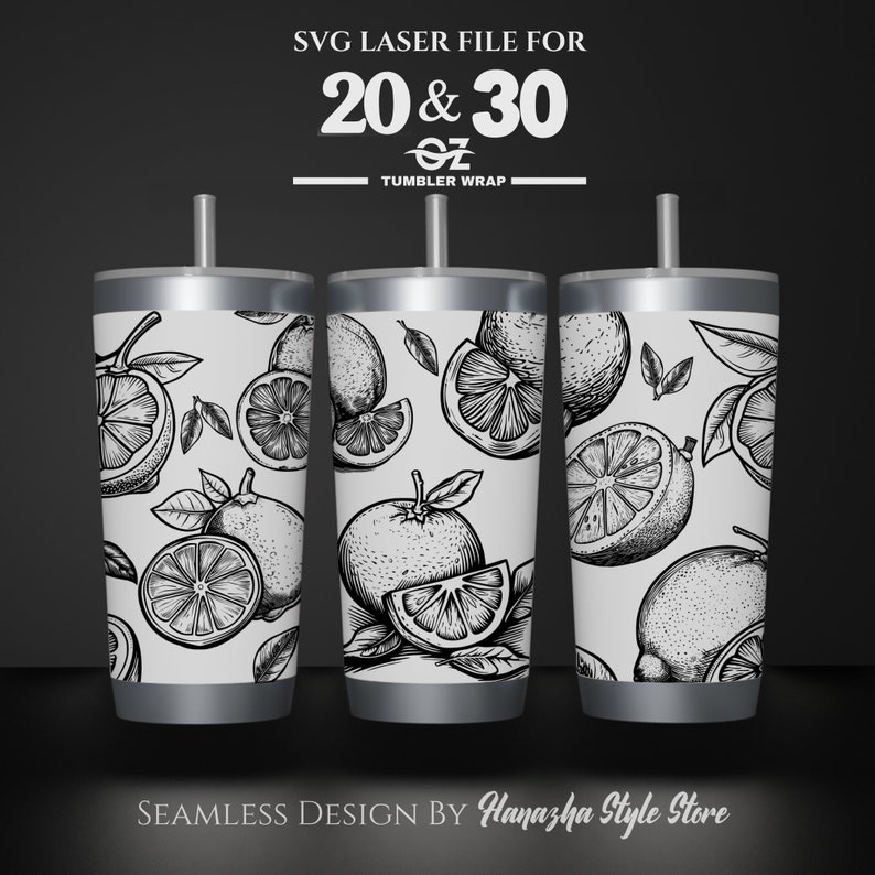 Lemon Laser Engraved Full Wrap Design for 20 and 30 Oz Tumbler, Lemon ...