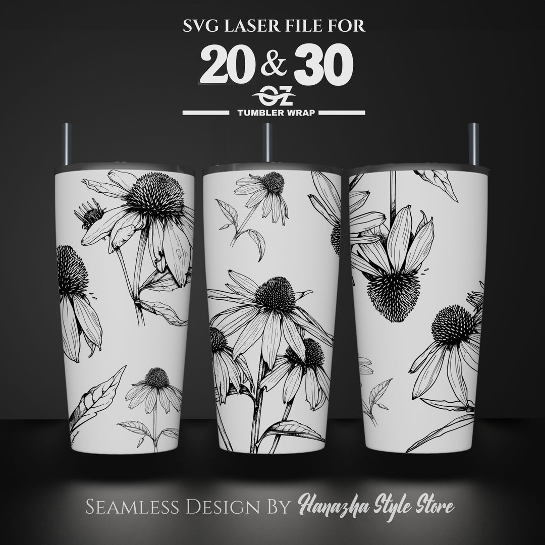 Cone Flower Laser Engraved Full Wrap Design for 20 and 30 Oz Tumbler ...