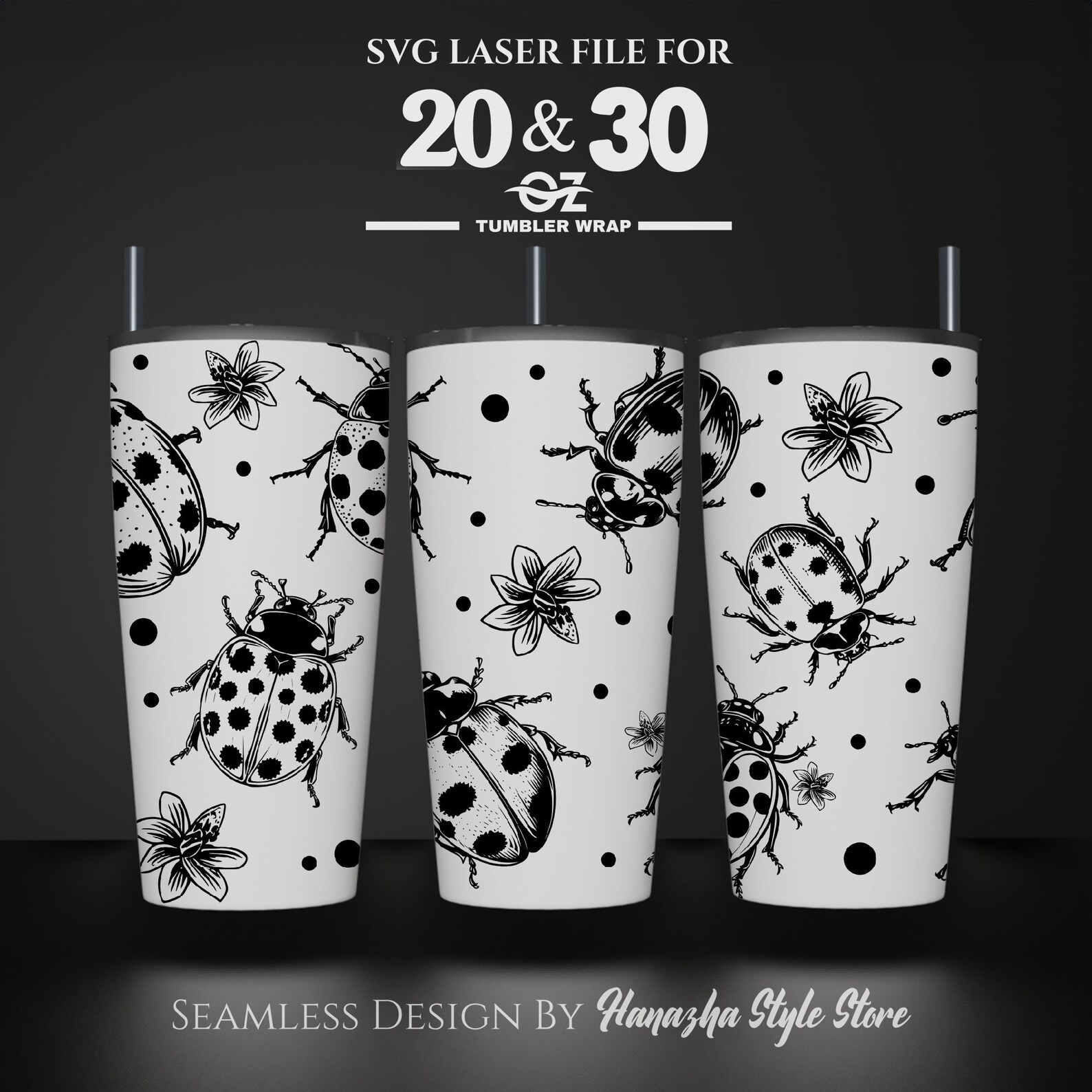 Ladybug Tumbler Wrap: Laser Engraved Design SVG File (20 & 30 Oz) - Etsy