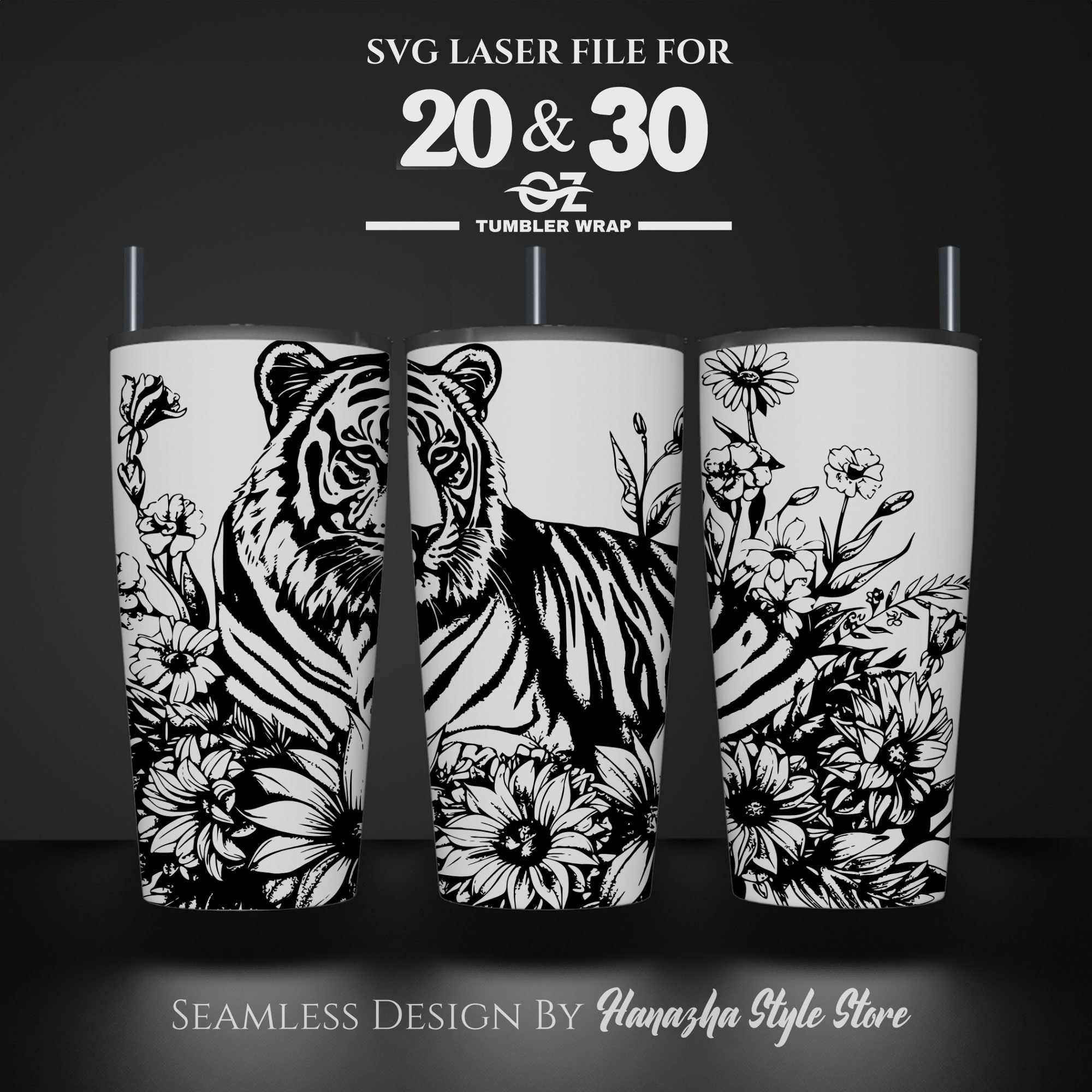 Tiger Laser Engraved Tumbler Wrap SVG File for 20 and 30 Oz Tumblers - Etsy
