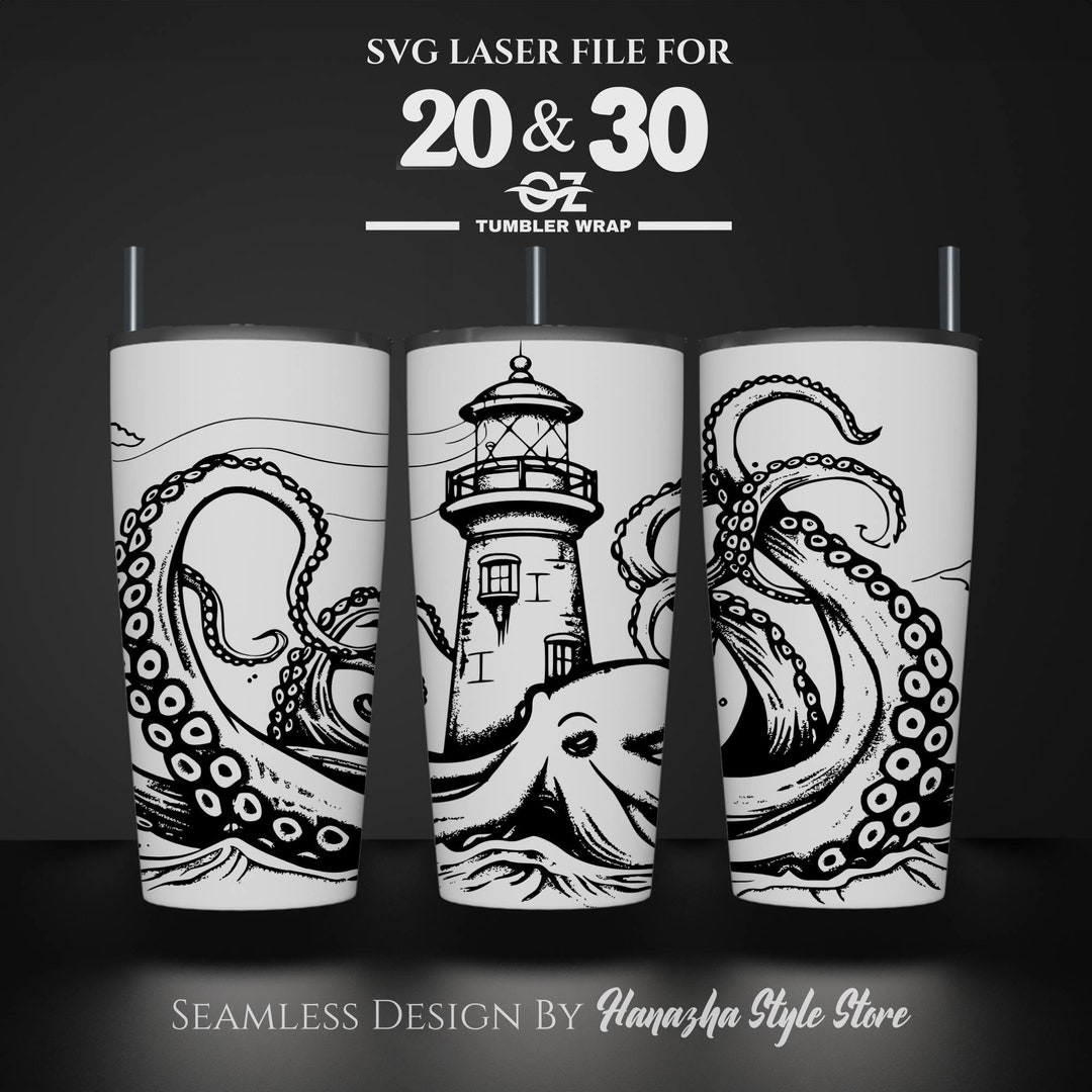 Lighthouse With Octopus Laser Engraved Full Wrap Design for 20 and 30 ...