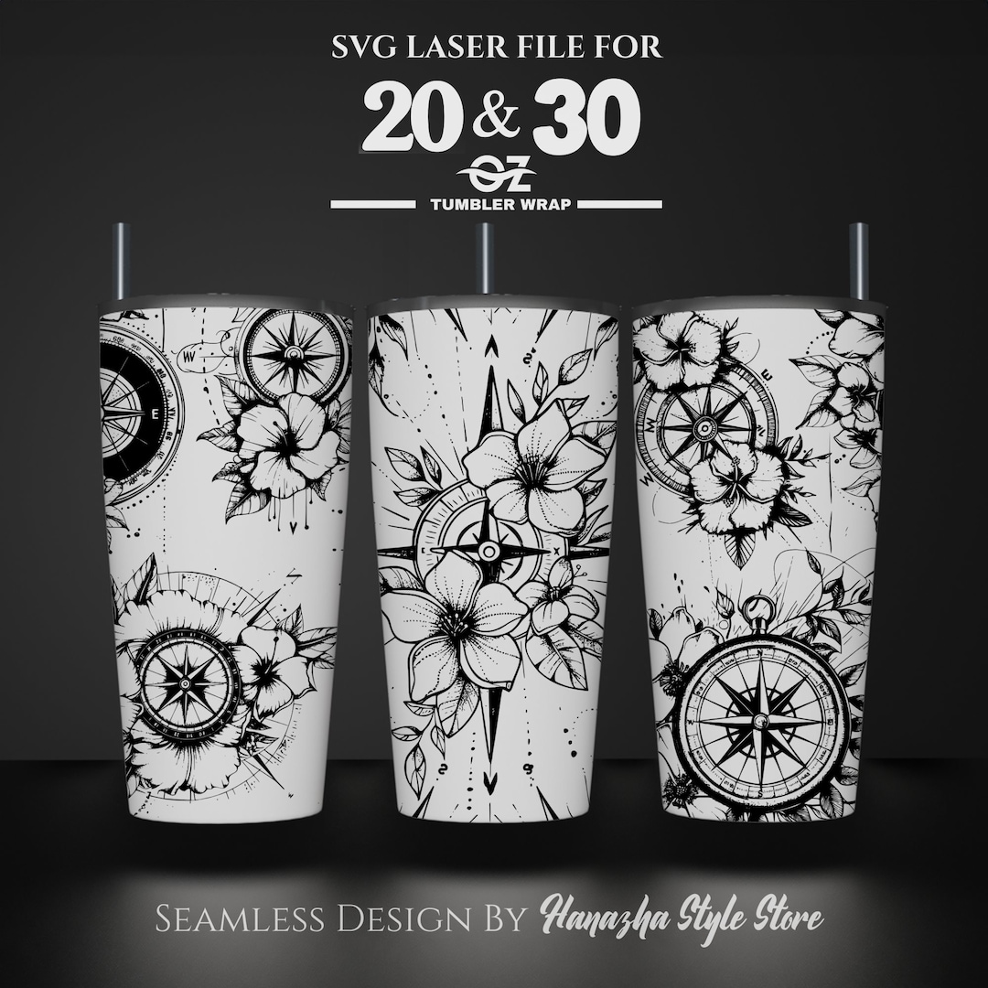 Compass Laser Engraved Full Wrap Design for 20 and 30 Oz Tumbler ...