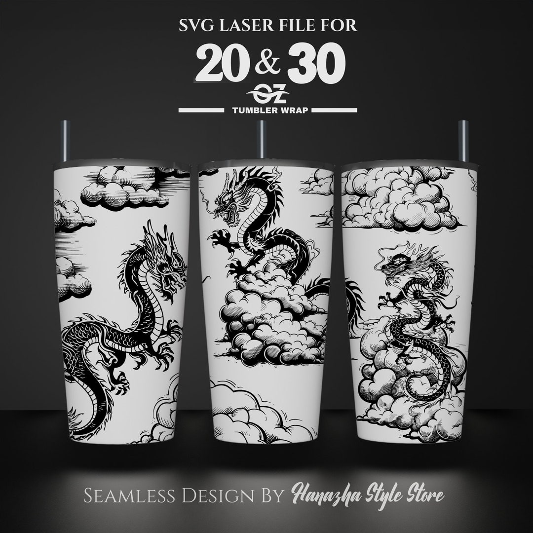 Dragon With Clouds Laser Engraved Full Wrap Design for 20 and 30 Oz ...