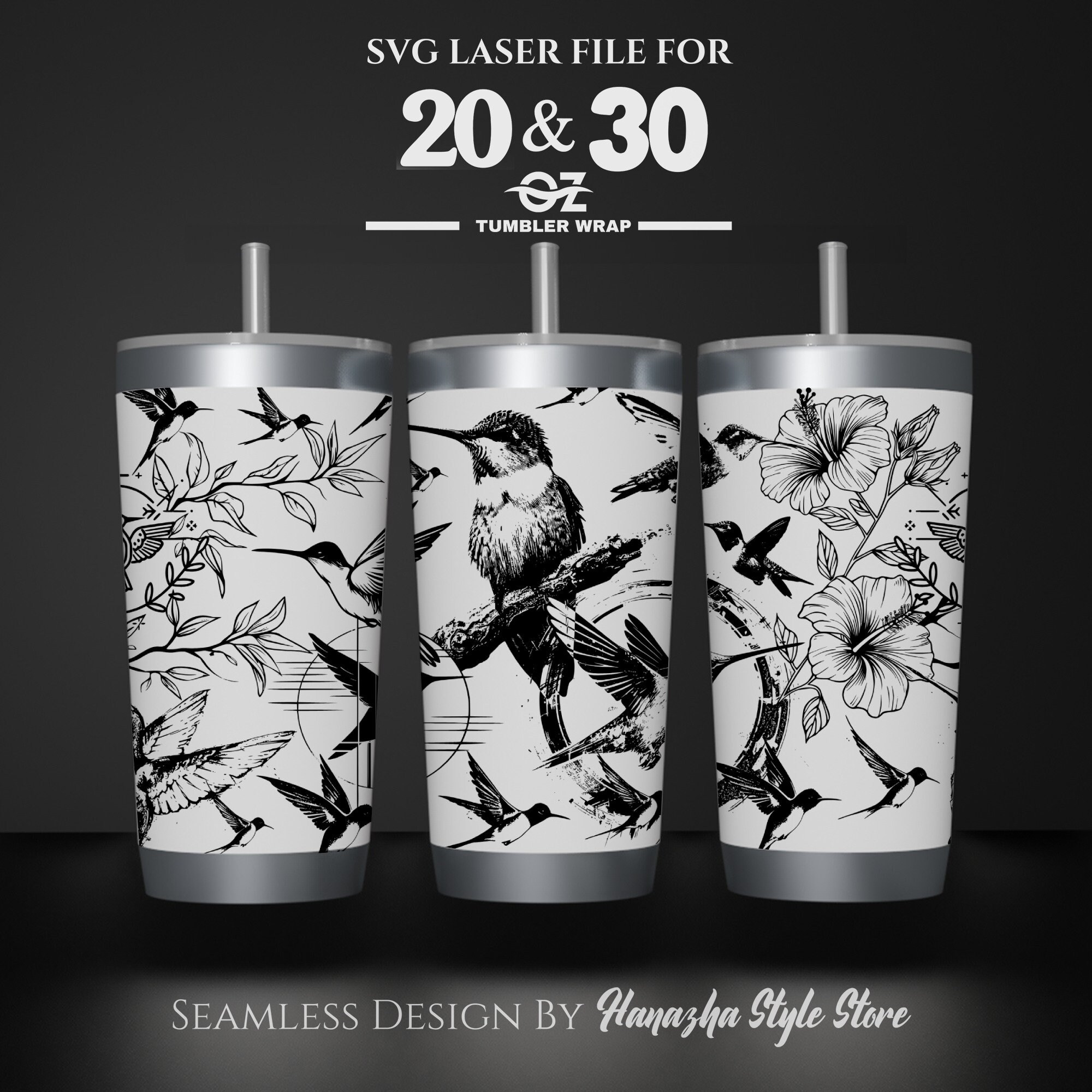 Hummingbird V2 Laser Engraved Full Wrap Design for 20 and 30 Oz Tumbler ...