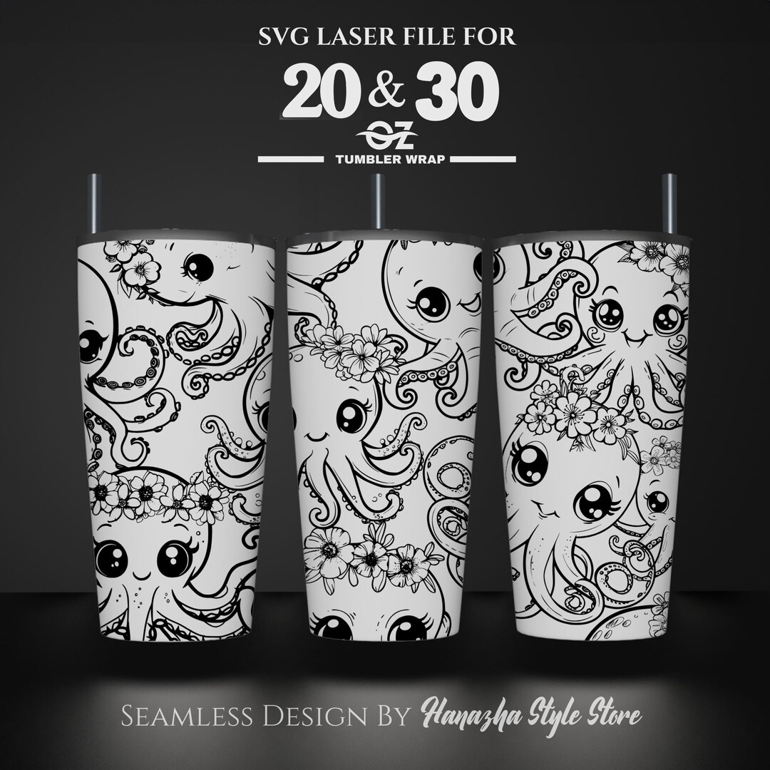 Cute Octopus Laser Engraved Full Wrap Design for 20 and 30 Oz Tumbler ...