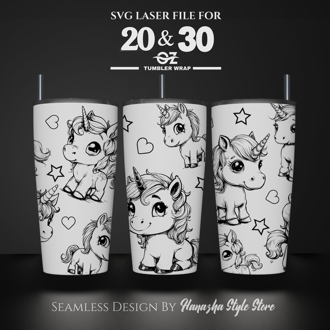 Cute Unicorn Laser Engraved Full Wrap Design for 20 and 30 Oz Tumbler ...
