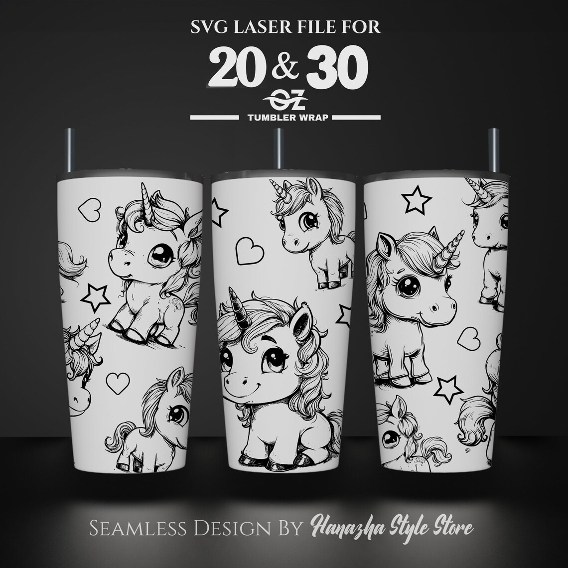 Cute Unicorn Laser Engraved Full Wrap Design for 20 and 30 Oz Tumbler ...