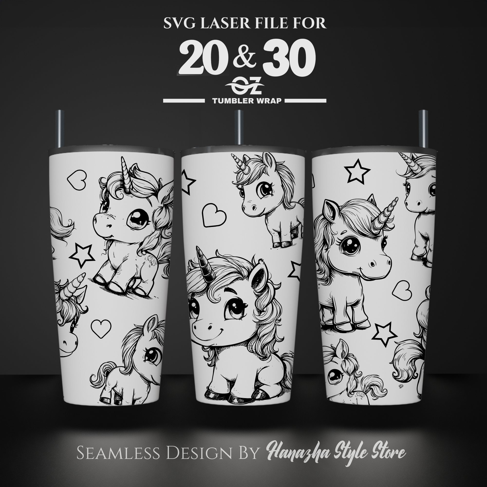 Cute Unicorn Laser Engraved Full Wrap Design for 20 and 30 Oz Tumbler ...